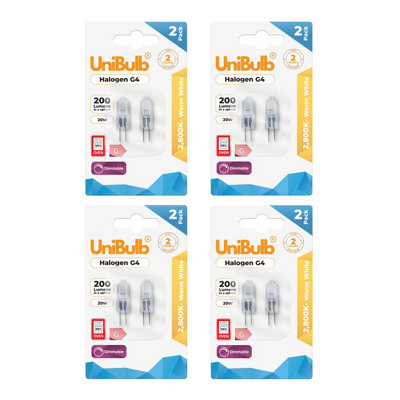 4x UniBulb Halogen G4 Capsule 200lm 20W 2800K (Warm White) Light Bulb ...