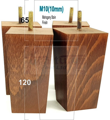 4x Wood Furniture Legs M10 120mm High Mahogany Stain Replacement Square ...