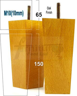 4x Wood Furniture Legs M10 150mm High Oak Finish Replacement Square ...