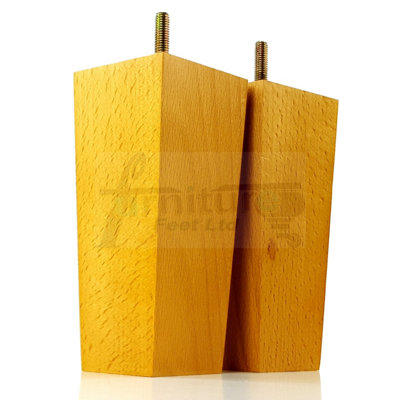4x Wood Furniture Legs M10 150mm High Oak Finish Replacement Square ...