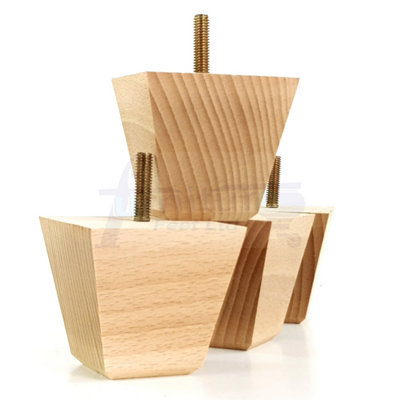 4x Wood Furniture Legs M10 65mm High Natural Replacement Sofa Feet ...