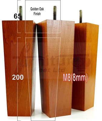 4x Wood Furniture Legs M8 200mm High Golden Oak Replacement Square ...