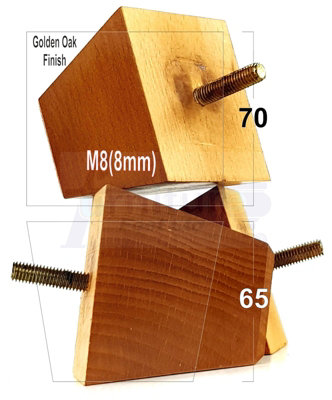 4x Wood Furniture Legs M8 65mm High Golden Oak Replacement Sofa Feet ...
