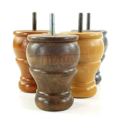 4x WOODEN BUN FEET OAK WASHED REPLACEMENT FURNITURE LEGS SOFAS CHAIRS ...