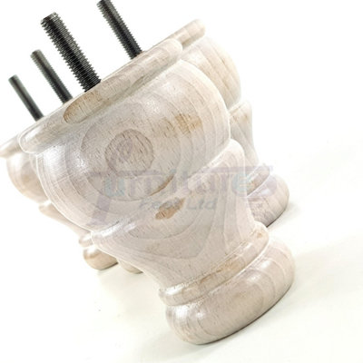 4x WOODEN BUN FEET REPLACEMENT FURNITURE LEGS WHITE WASHED SOFAS CHAIRS ...