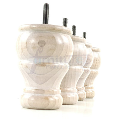 4x WOODEN BUN FEET REPLACEMENT FURNITURE LEGS WHITE WASHED SOFAS CHAIRS ...