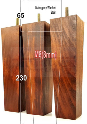 4x Wooden Furniture Legs M8 230mm High Mahogany Wash Replacement Square ...