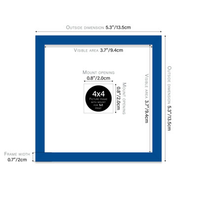 4x4" Blue Picture Frame - 4x4" Square Frame with 1x1" Mount for 4x4 ...