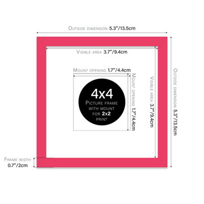 4x4" Bright Pink Picture Frame - 4x4" Square Frame with 2x2" Mount for ...