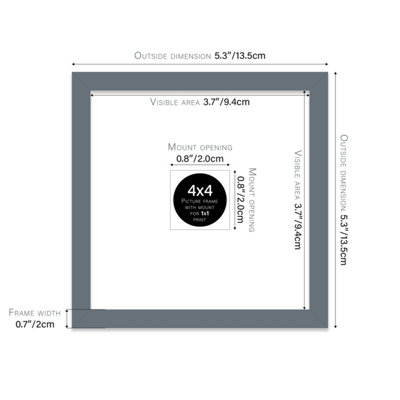 4x4" Grey Picture Frame - 4x4" Square Frame with 1x1" Mount for 4x4 ...