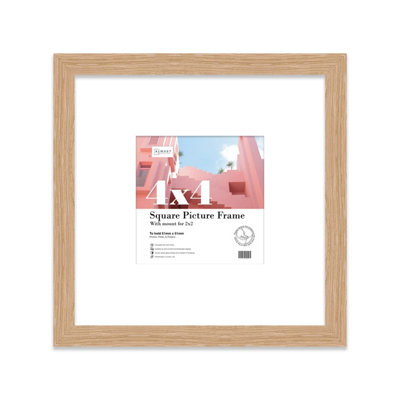 4x4" Oak Picture Frame - 4x4" Square Frame with 2x2" Mount for 4x4"/2x2 ...