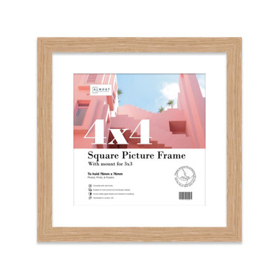 4x4" Oak Picture Frame - 4x4" Square Frame with 3x3" Mount for 4x4"/3x3 ...