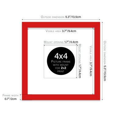 4x4" Red Picture Frame - 4x4" Square Frame with 2x2" Mount for 4x4"/2x2 ...