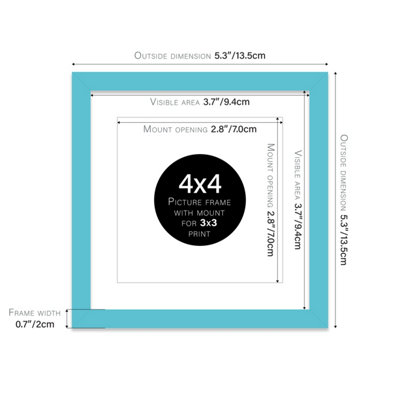 4x4" Turquoise Picture Frame - 4x4" Square Frame with 3x3" Mount for ...
