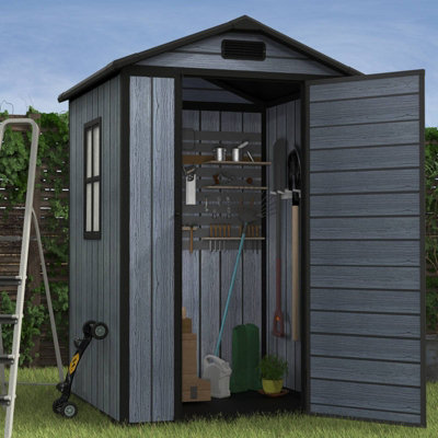 4X4FT Plastic Garden Shed Apex with Floor Window Lockable Door Wood ...