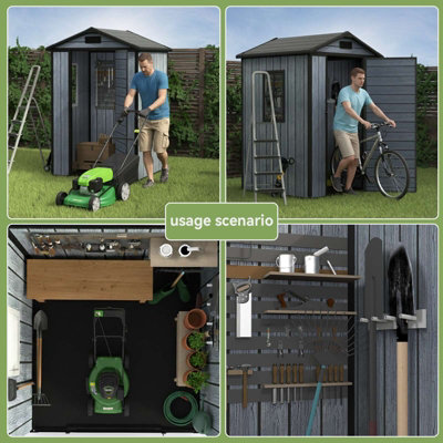 4X4FT Plastic Garden Shed Apex with Floor Window Lockable Door Wood ...