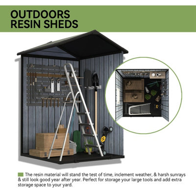4X4FT Plastic Garden Shed Apex with Floor Window Lockable Door Wood ...