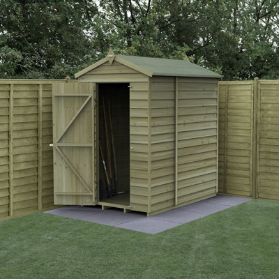 4x6 4LIFE Apex Shed 25yr Guarantee Overlap Pressure Treated - Single Door - No Windows - Base ...