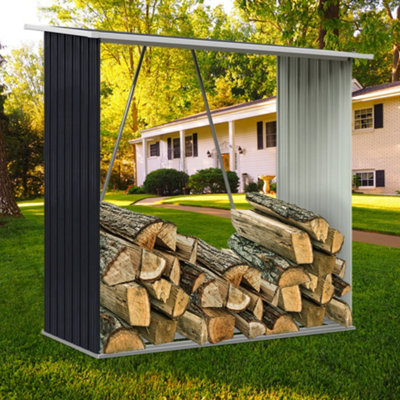 5.3 x 2.7 ft Black Metal Log Store Garden Log Storage Outdoor Firewood ...