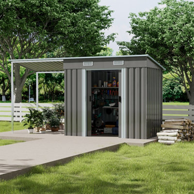 5.5 X 3.5 FT PENT METAL SHED DOUBLE DOOR GARDEN STORAGE SHED WITH PATIO ...