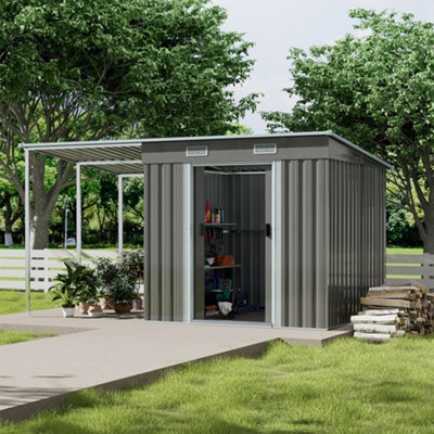 5.5 x 5.5ft Pent Metal Shed Garden Storage Shed Double Door with Patio ...