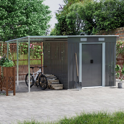 5.5 x 5.5ft Pent Metal Shed Garden Storage Shed Double Door with Patio ...