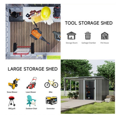 5.5 x 5.5ft Pent Metal Shed Garden Storage Shed Double Door with Patio ...