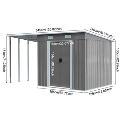 5.5 x 5.5ft Pent Metal Shed Garden Storage Shed Double Door with Patio ...