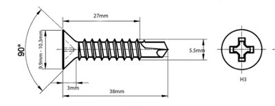 5.5mm x 38mm - Pack of 100 - ISO 15482 - Black Self Drilling ...