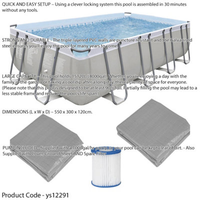 5.5x3m Premium Garden Swimming Pool Pump & Accessories Set 99cm Deep ...