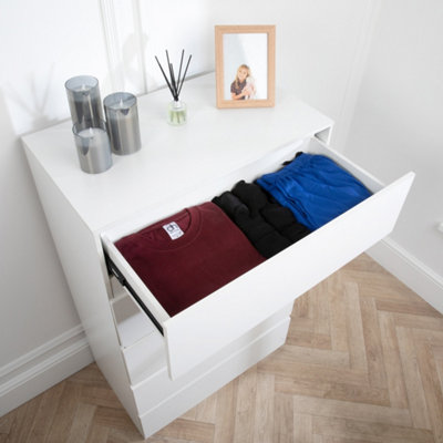 5 Chest Of Drawer WHITE Deep Chest of Wooden Drawers