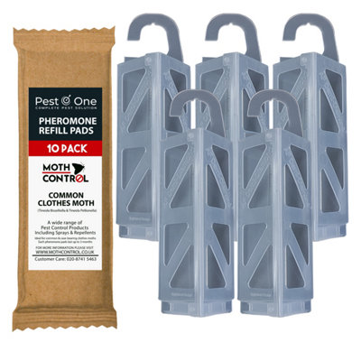5 Clothes Moth Traps & 10 Pheromone Refill Pads Wardrobe & Room Moth ...