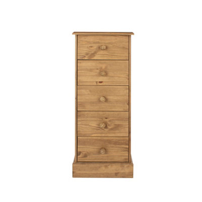 5 drawer Narrow Chest of drawers Antique waxed Cotswold