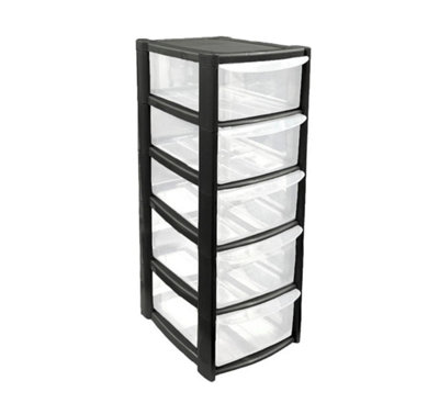 5 Drawer Plastic Storage Tower Trolley Durable Office, School and Home ...