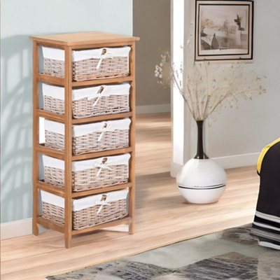 5 Drawer Wicker Basket Storage Unit Bedroom Furniture