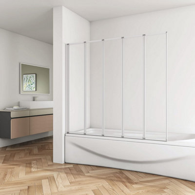 5 FOLD FOLDING SHOWER BATH SCREEN GLASS DOOR PANEL BATHROOM 1200X 1400MM