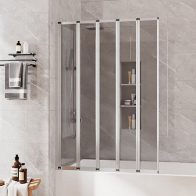 5 Folding Panel Bath Glass Shower Screen 120cm W x 140cm D