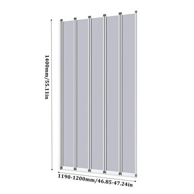 5 Folding Panel Bath Glass Shower Screen 120cm W x 140cm D