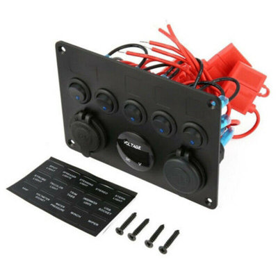 5 Gang 12-24V LED Switch Panel with Dual USB Charger & Voltmeter for ...
