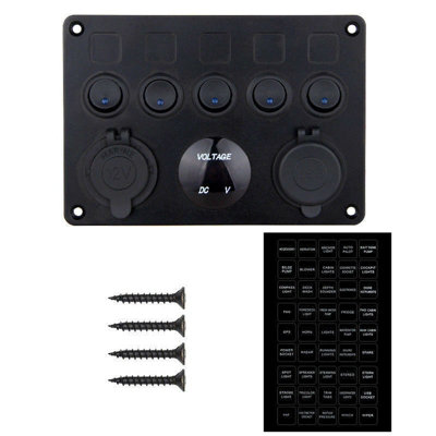 5 Gang 12-24V LED Switch Panel with Dual USB Charger & Voltmeter for ...