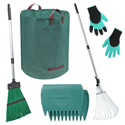5-in-1 Garden Rake Set Adjustable Handle with 2 Large leaves Grabber ...