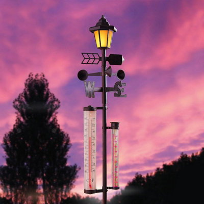 5 in 1 Garden Weather Station with Solar Light Wind, Rain & Temperature ...