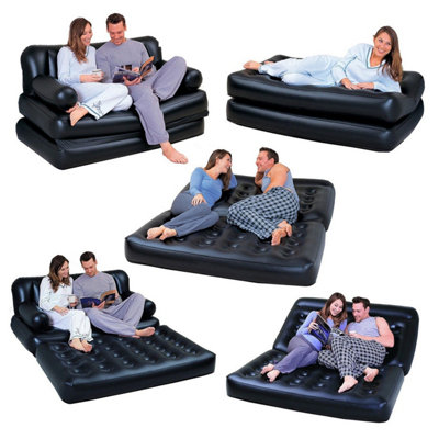 5 in 1 INFLATABLE DOUBLE SOFA LOUNGER COUCH AIRBED MATTRES SOFABED