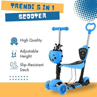 5 in 1 Kids Scooter with Seat and Push Handle 3 Wheel Toddler Scooter ...