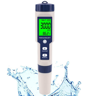5-in-1 Pool Salt Tester and pH Meter - Measures Salinity, Temperature ...