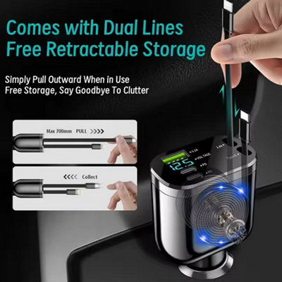 5-in-1 USB Car Phone Charger with Dual PD Ports and Digital Voltage Display