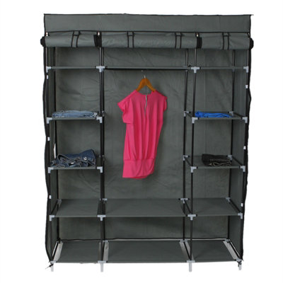 5 Layer 12 Compartment Fabric Wardrobe - Grey | DIY at B&Q