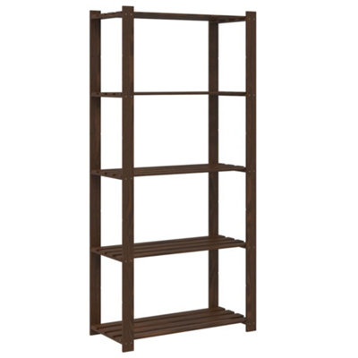 5-Layer Solid Pine Storage Shelf in Brown - 80x38x170 cm