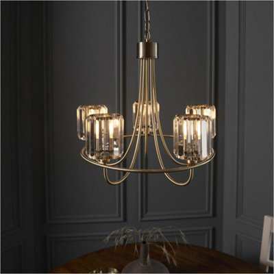 5 Light Ceiling Pendant & 2x Matching Wall Lights - Antique Brass ...