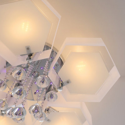 5-Light Modern Hexagonal Shades Crystal LED Chandelier, Dimmable ...